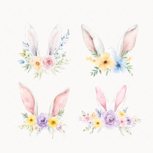 Floral Rabbit Ear Clipart - Watercolor - Easter Png - Bunny Ears ...