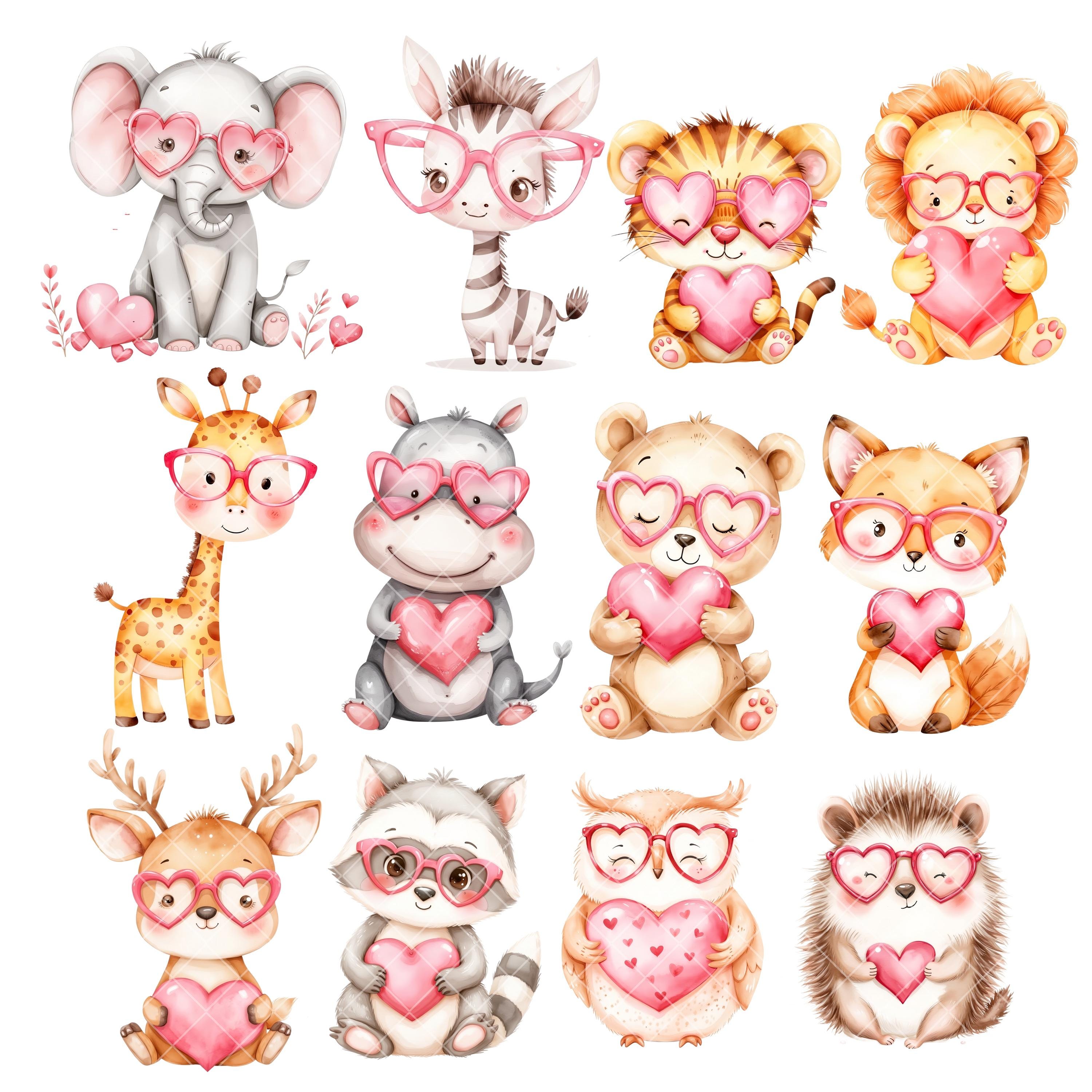 Valentine Animals Clipart - Watercolor - Cute Valentine Png - Valentine ...