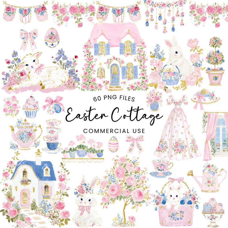 Easter Cottage Clipart - Watercolor - Spring Png - Whimsical - Pastel ...