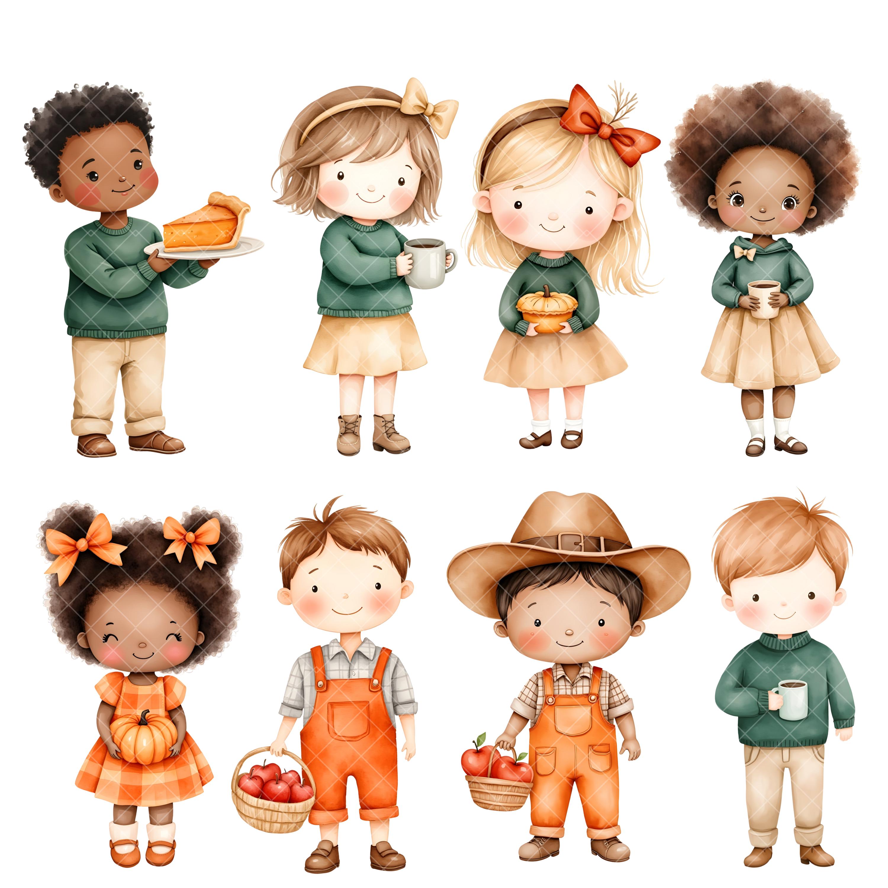 Fall Kids Clipart - Watercolor - Cute Autumn Png - Kids Clipart Bundle ...