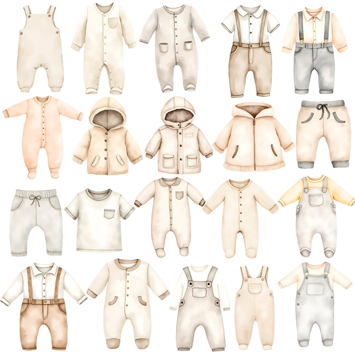 Baby Boy Clothes Clipart - Watercolor - Nursery Art - Baby Shower ...