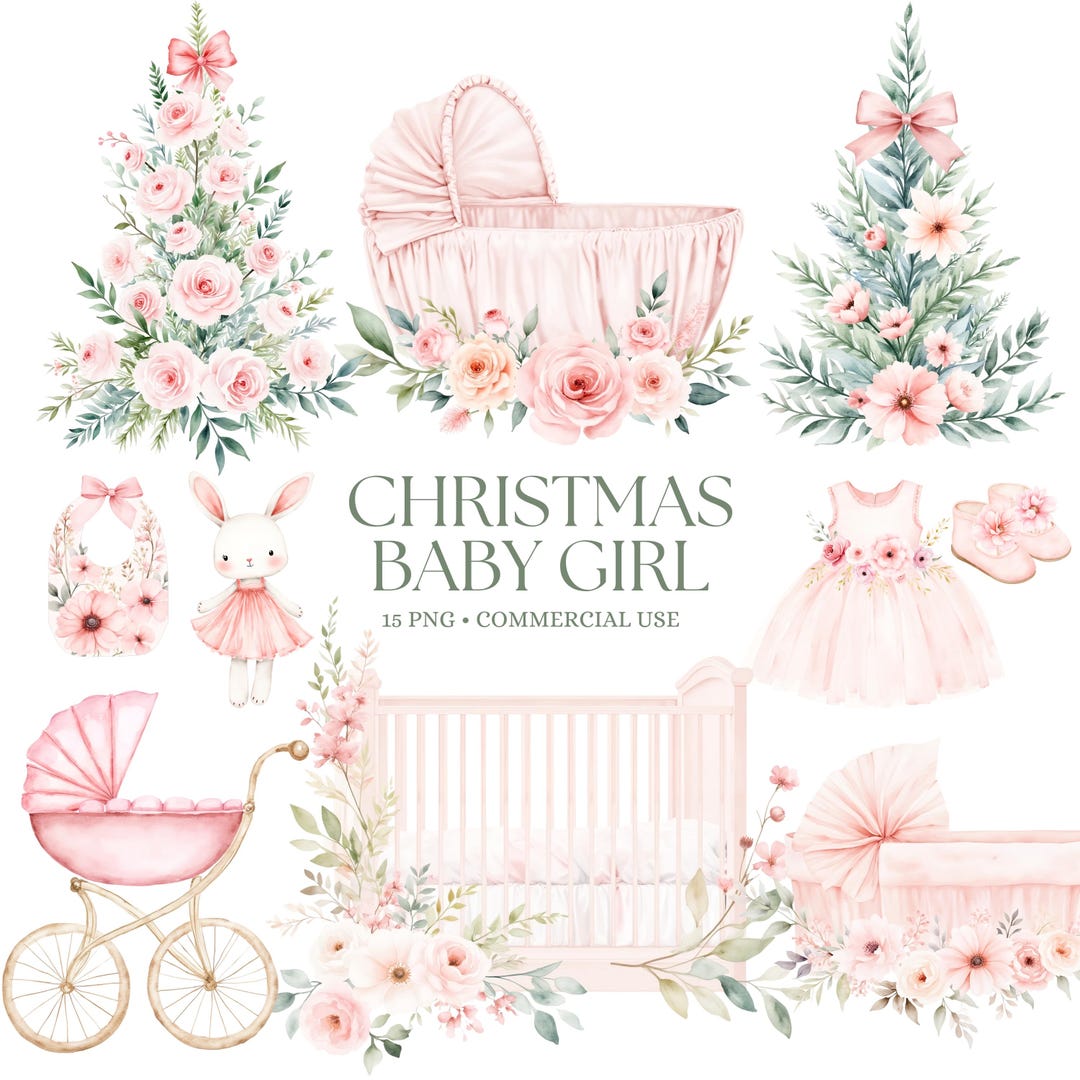 Christmas Baby Clipart - Watercolor - Nursery Clipart - Baby Shower Png ...