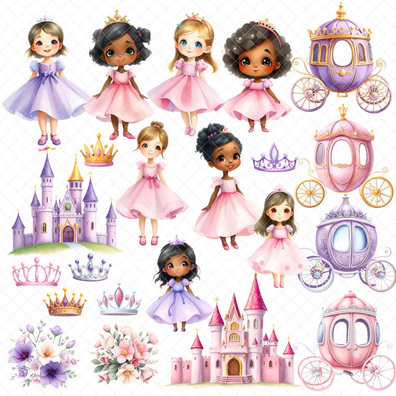 Princess Clipart Watercolor Baby Shower Birthday Royal Png Commercial ...