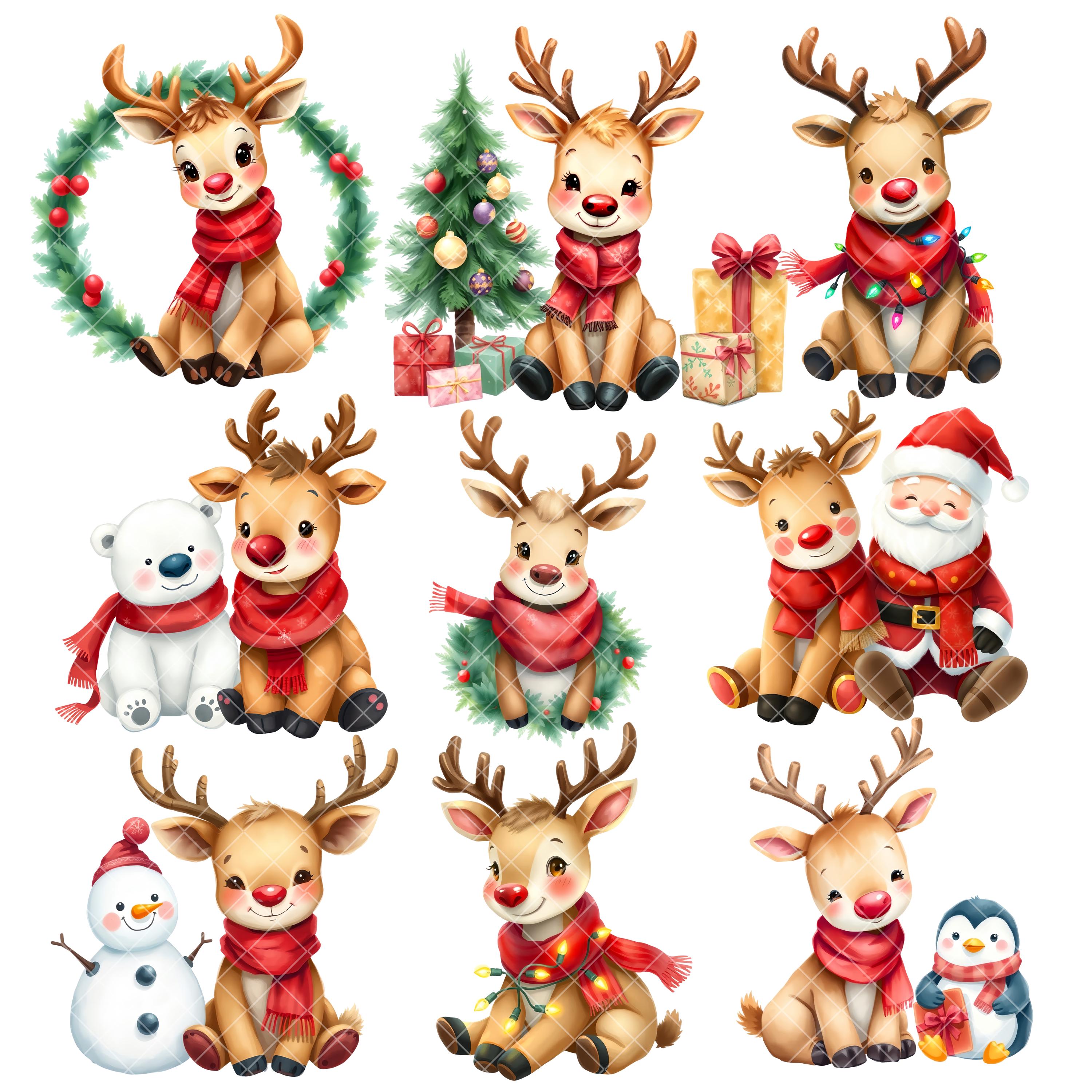 Cute Reindeer Clipart - Watercolor Reindeers - Christmas Clipart ...