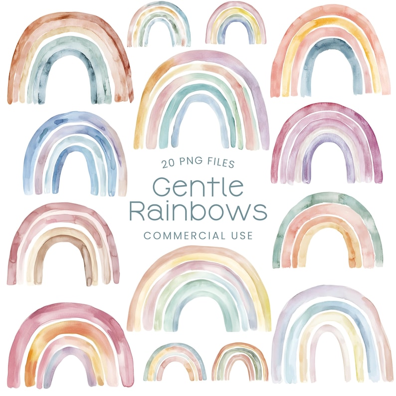 Watercolor Rainbow Clipart - Rainbow Png - Neutral Nursery Clipart ...