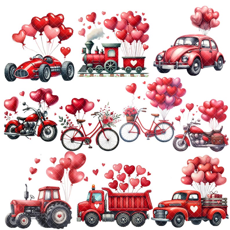 Valentine Transportation Clipart - Watercolor - Valentine Vehicles ...