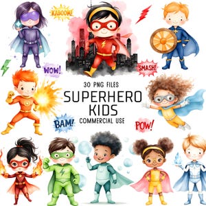 Superhero Kids Clipart - Watercolor - Cute Superhero Png - Kids Clipart ...