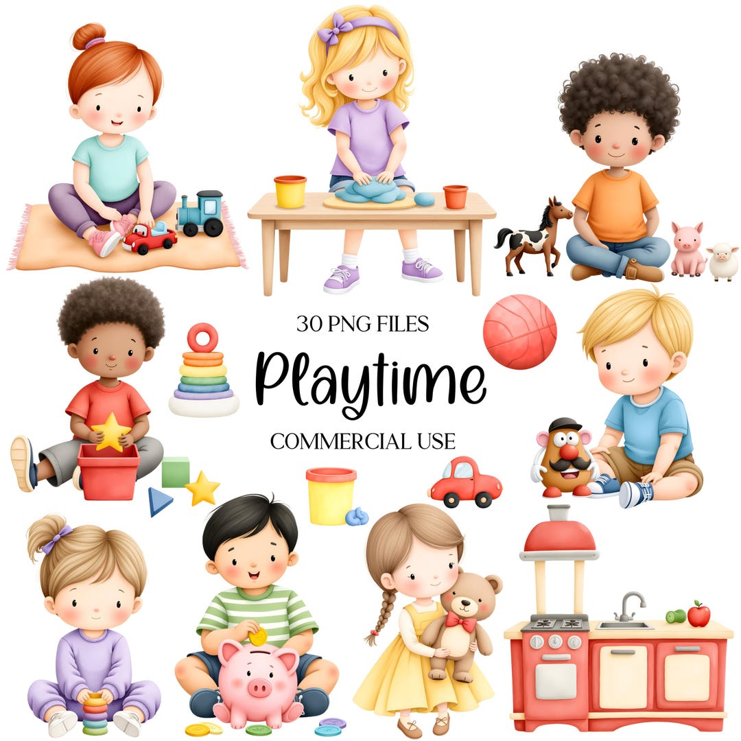 Playtime Clipart - Watercolor - Kid's Clipart Bundle - Toy Png - Cute ...