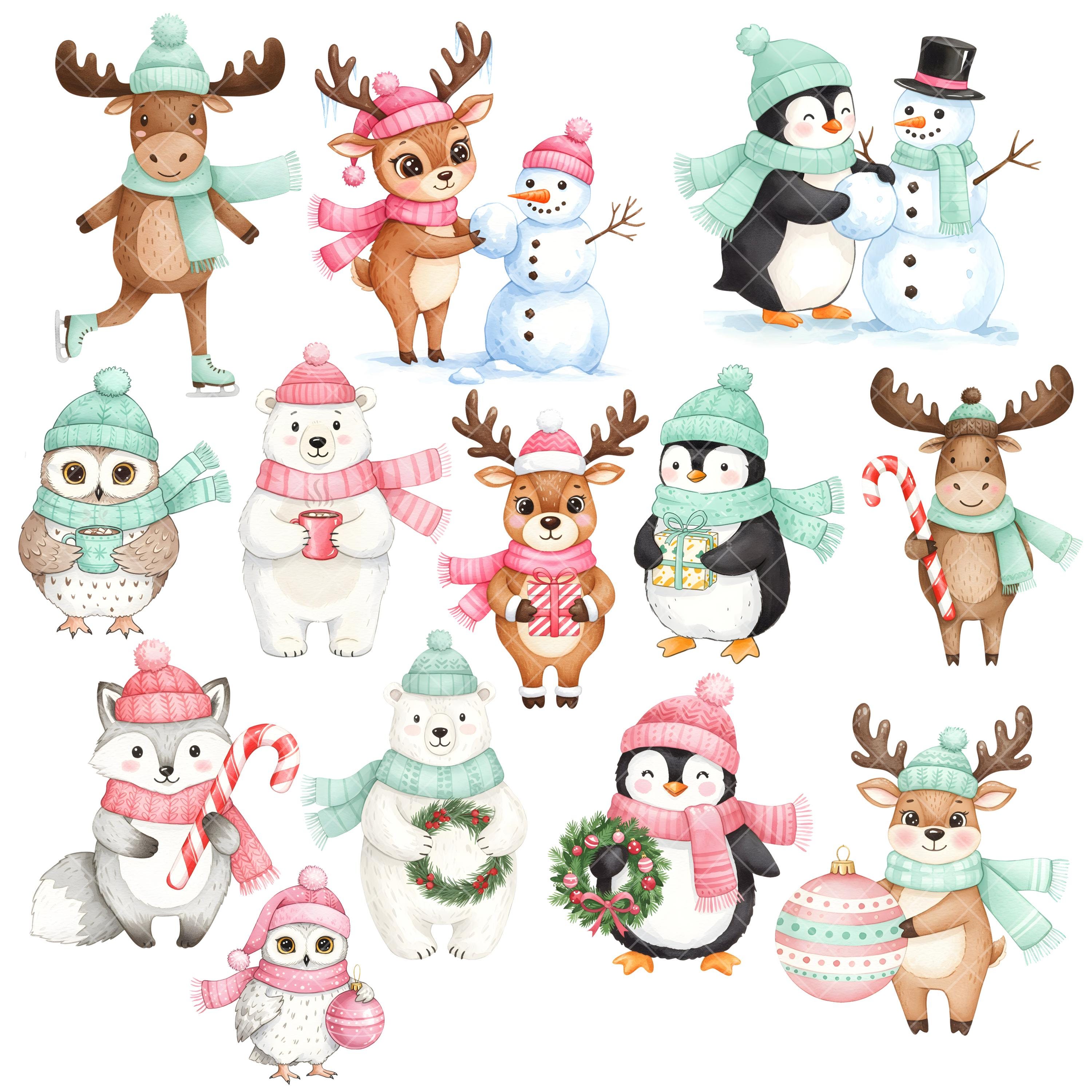 Cute Winter Animal Clipart - Watercolor - Christmas - Nursert Art ...