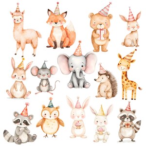 Cute Animal Clipart - Party Animals - Watercolor - Nursery Art ...
