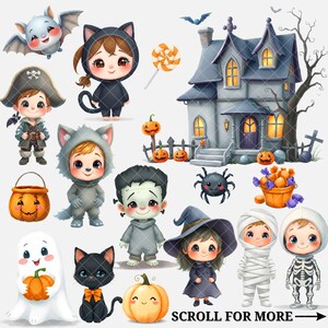 Cute Halloween Clipart - Kids PNG - Instant Download- Clipart Bundle ...