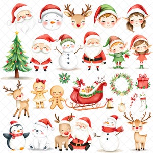 Christmas Clipart - Watercolor - Cute - Christmas Png - Santa ...