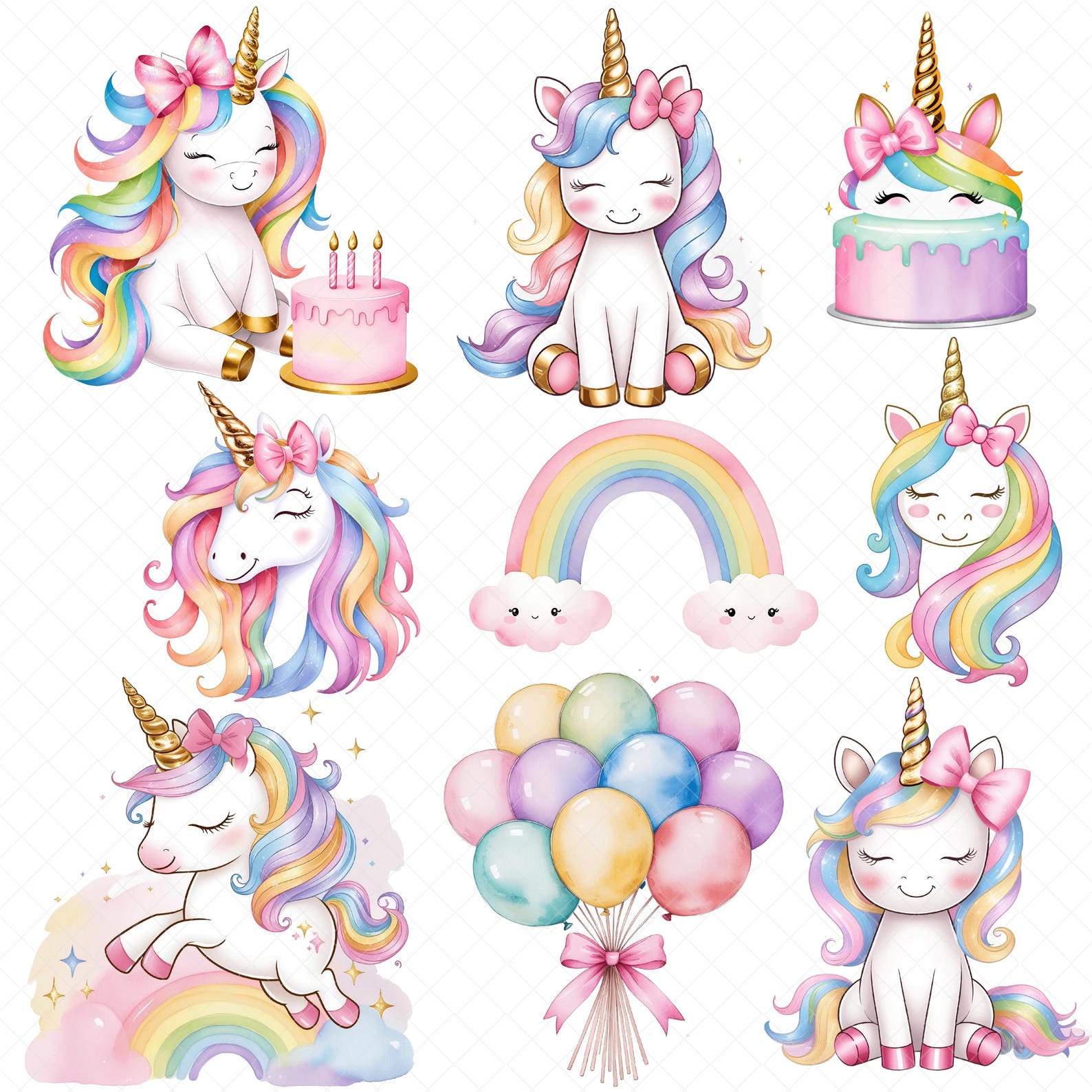 Pastel Unicorn Clipart - Rainbow Unicorns - Birthday Clipart - Unicorn ...