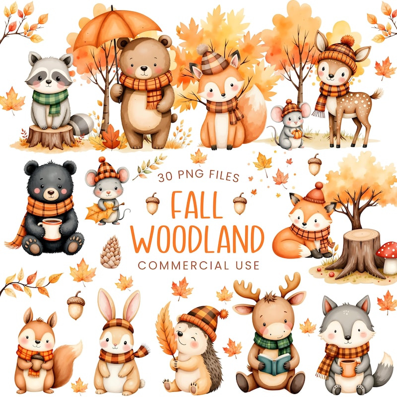 Fall Animals Clipart - Etsy