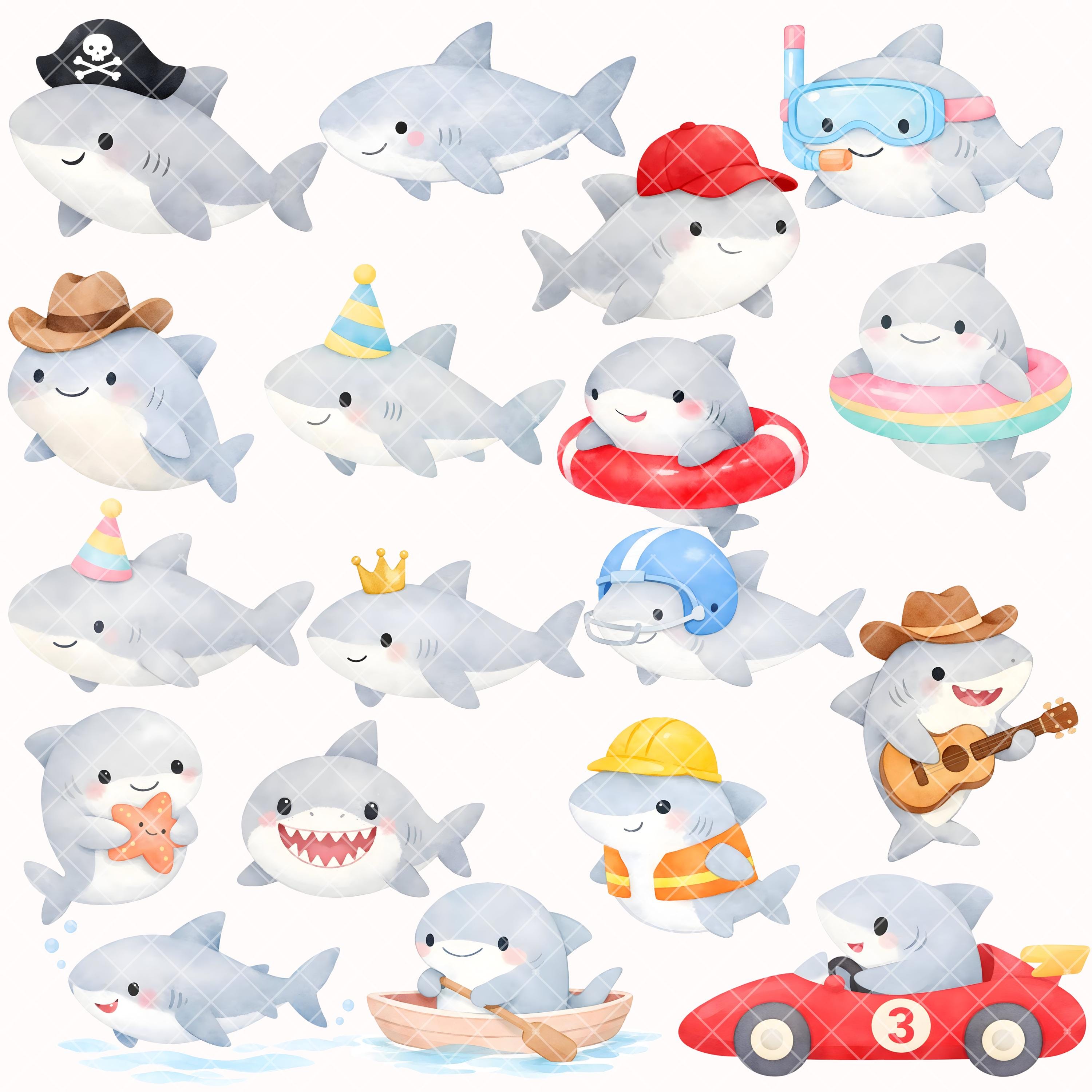 Shark Clipart - Watercolor - Cute Sharks Png - Commercial Use - Etsy