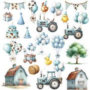 Farm Birthday Clipart - Watercolor - Cute Farm Png - Farm Sublimination ...
