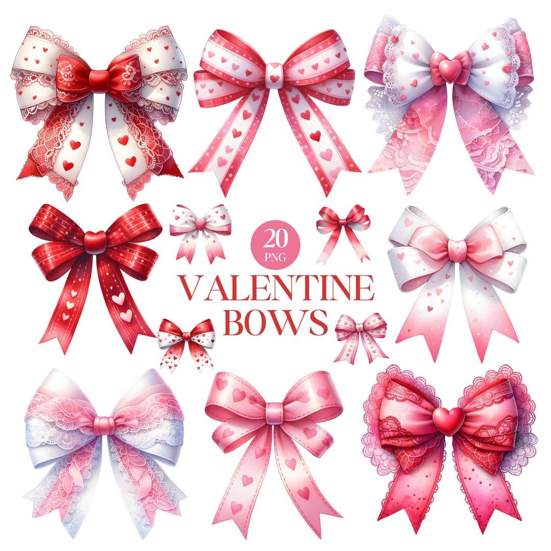 Valentine Bow Clipart - Watercolor - Coquette Valentines Png ...