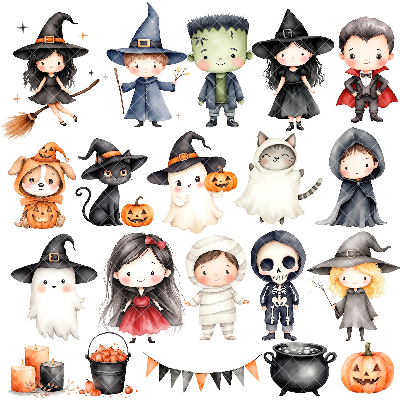 Cute Halloween Clipart - Kids PNG - Instant Download- Clipart Bundle ...