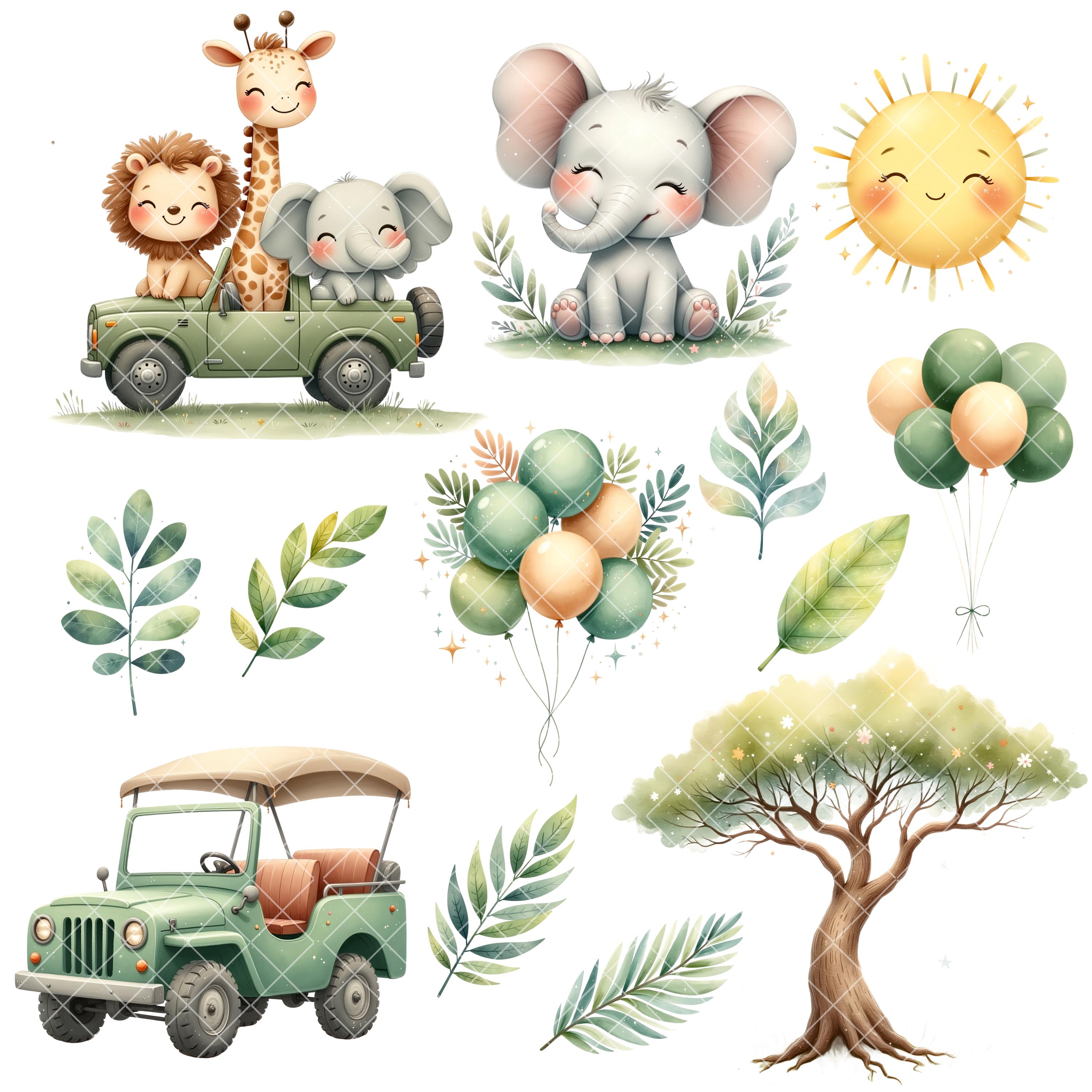 Cute Safari Animal Clipart - Jungle Animals Png - Watercolor - Nursery ...