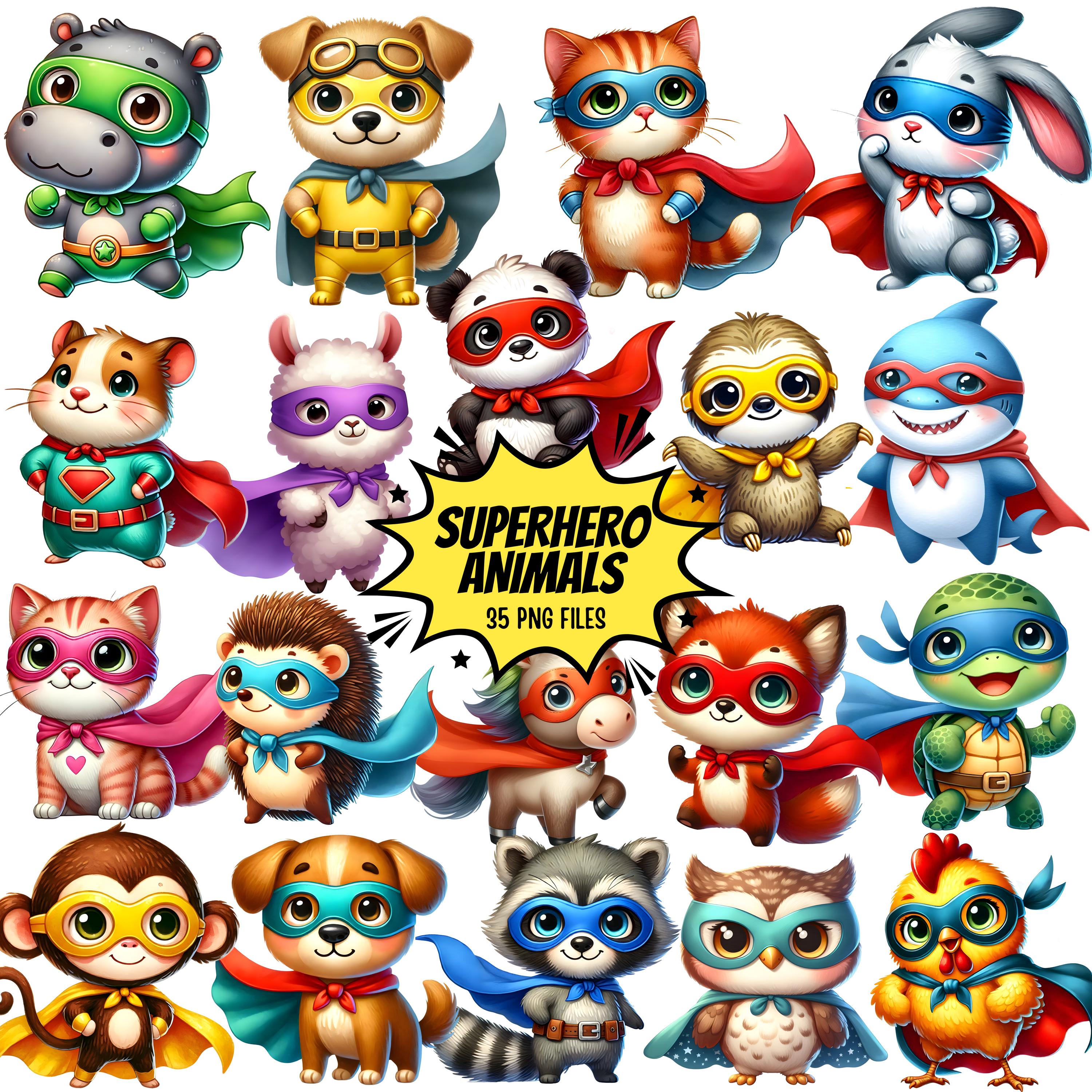 Superhero Animal Clipart - Watercolor - Cute Superhero Png - Kid's ...