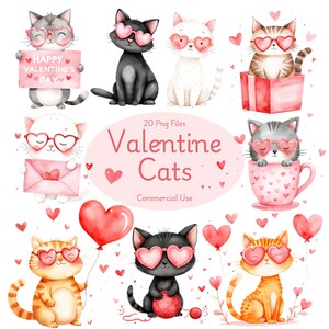 Cute Valentine Cat Clipart - Watercolor - Valentine Cats Clipart - Png ...