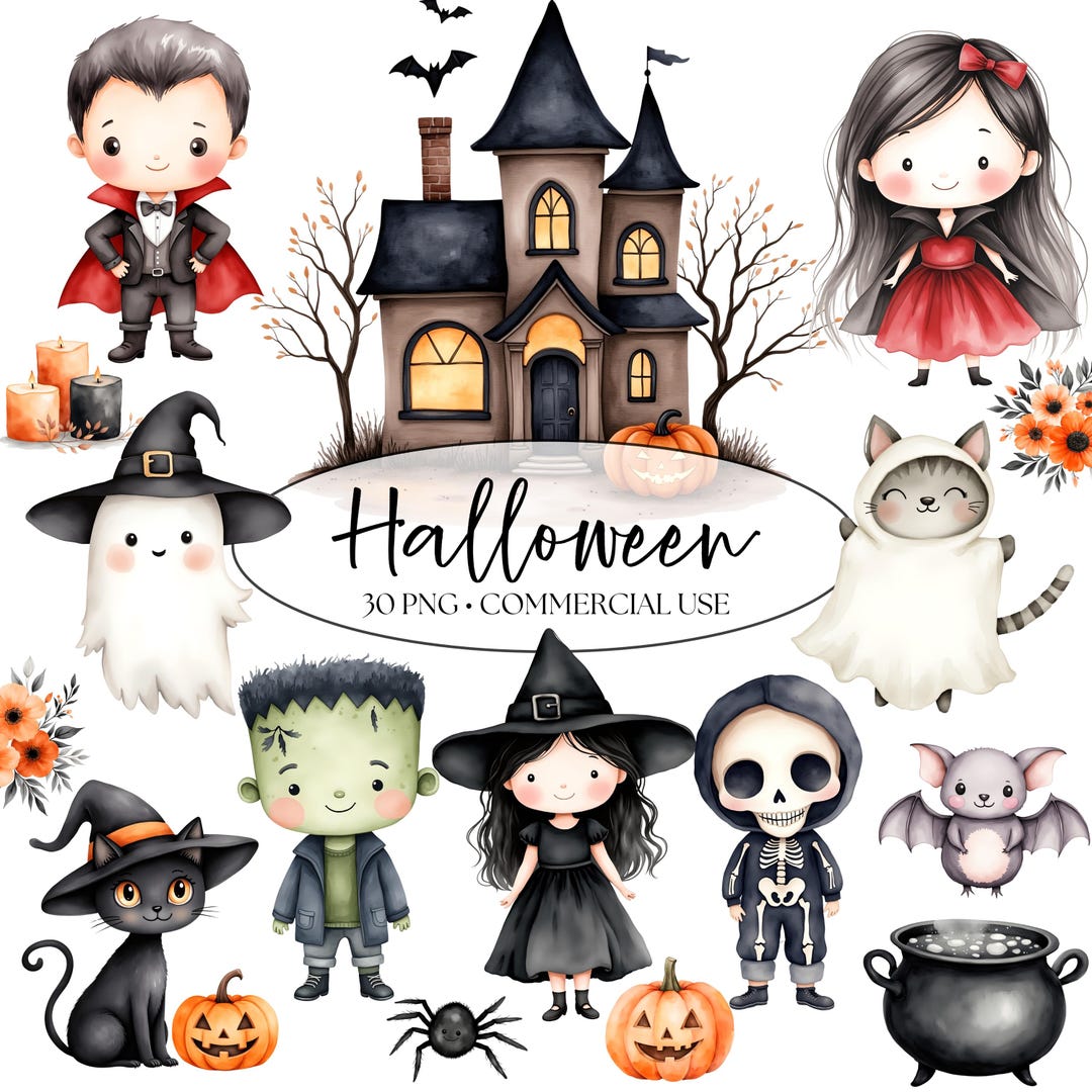 Cute Halloween Clipart - Kids PNG - Instant Download- Clipart Bundle ...
