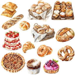 Watercolor Baked Goods Clipart - Pastry Png - Baking Clipart - Bread ...