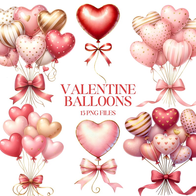 Valentine Balloon Clipart - Watercolor - Heart Balloons Png - Balloon ...