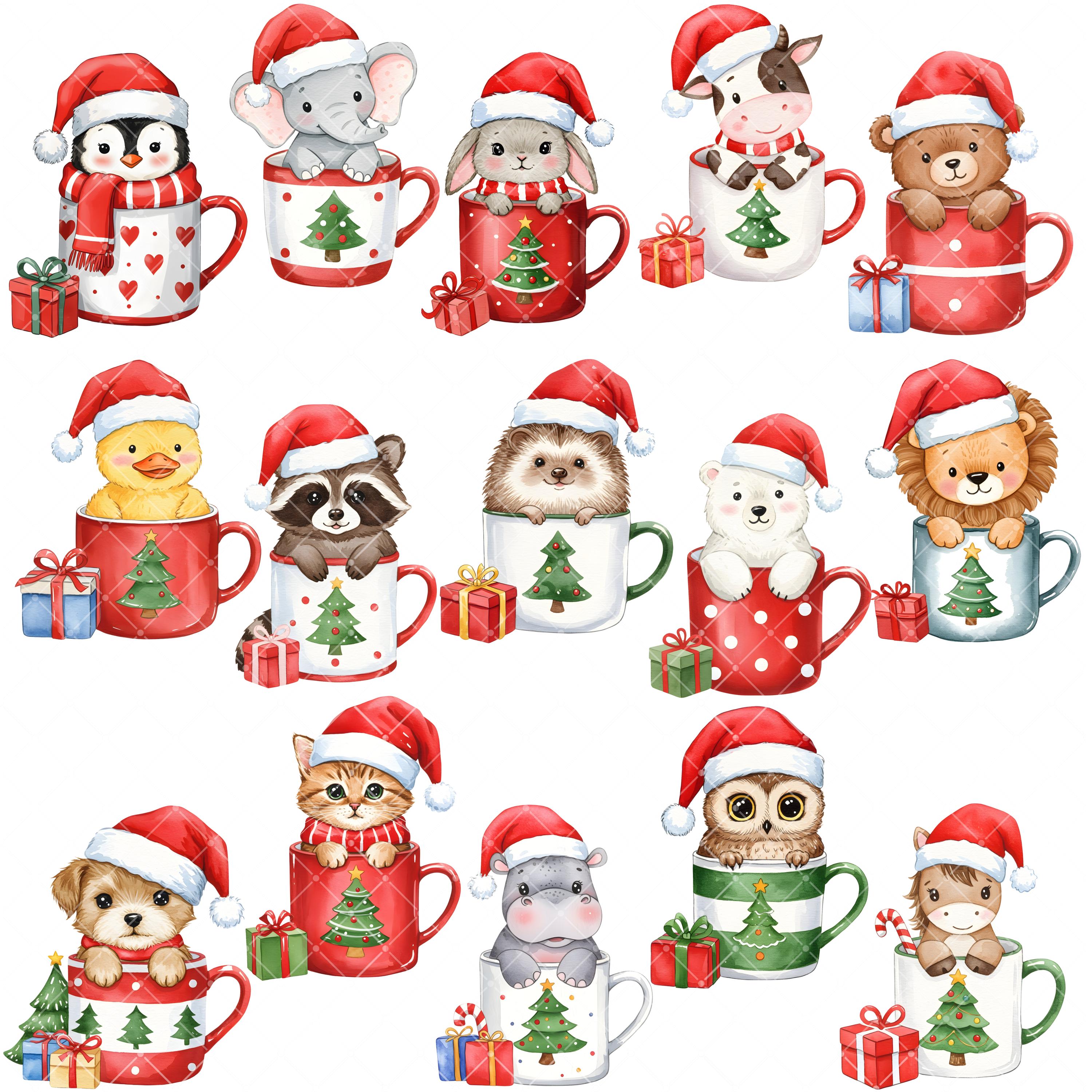 Christmas Mug Clipart - Watercolor - Cute Christmas Animals Png - Hot ...