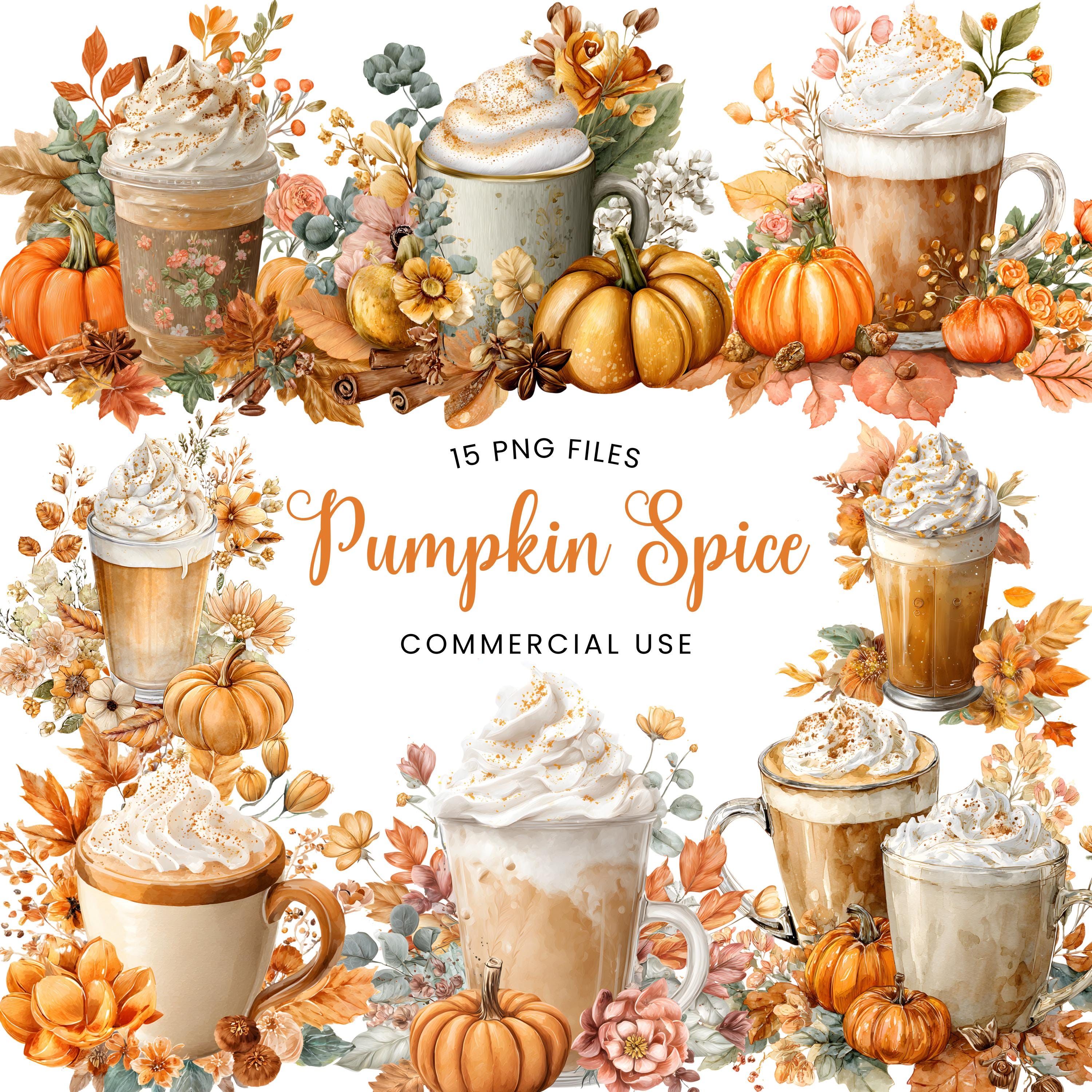 Pumpkin Spice Latte Clipart - Watercolor - Fall Coffee Sublimination ...