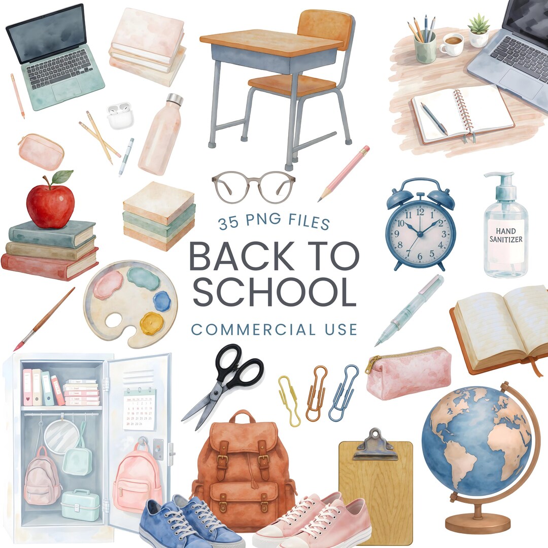 Back School Clipart - Watercolor- Teacher Clipart - Books - Pencil ...