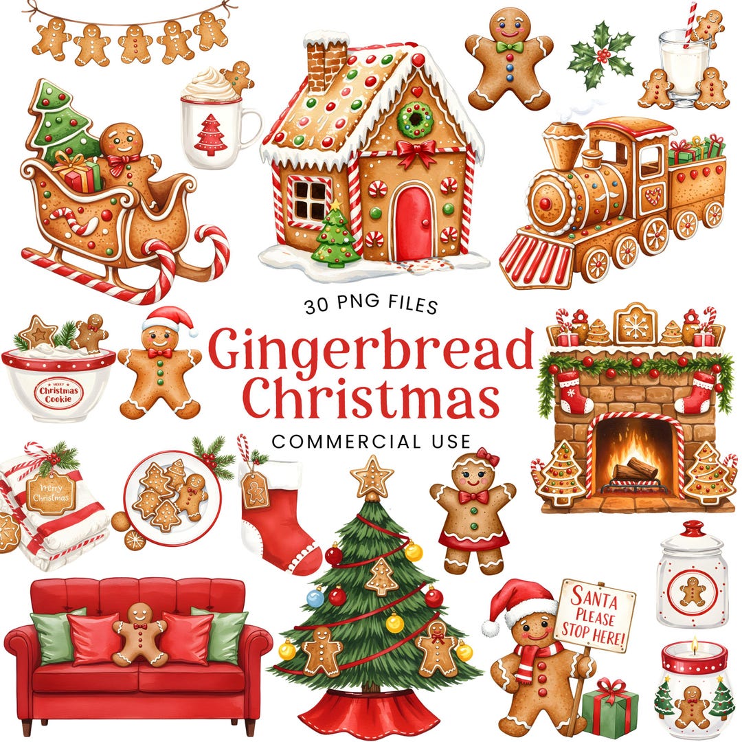 Gingerbread Christmas Clipart - Watercolor - Christmas Png ...