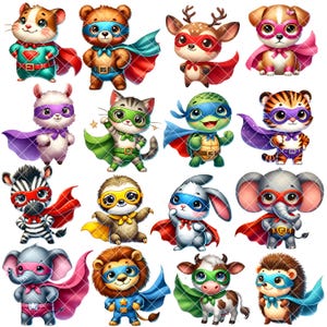 Superhero Animal Clipart - Watercolor - Cute Superhero Png - Kid's ...