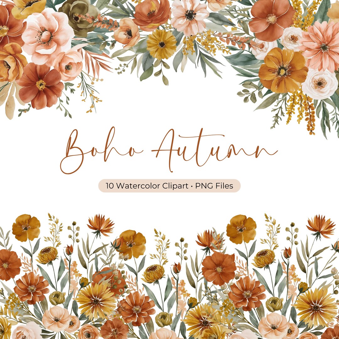 Terracotta Floral Clipart - Watercolor - Boho Floral Arrangement ...