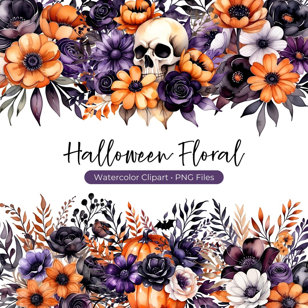 Halloween Floral Clipart - Spooky - Gothic Flowers - Halloween Bouquets ...
