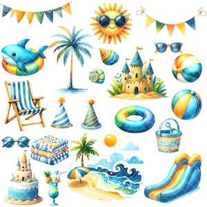 Beach Clipart - Watercolor - Beach Party Png - Summer Clipart ...