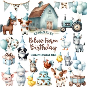 Farm Birthday Clipart - Watercolor - Cute Farm Png - Farm Sublimination ...