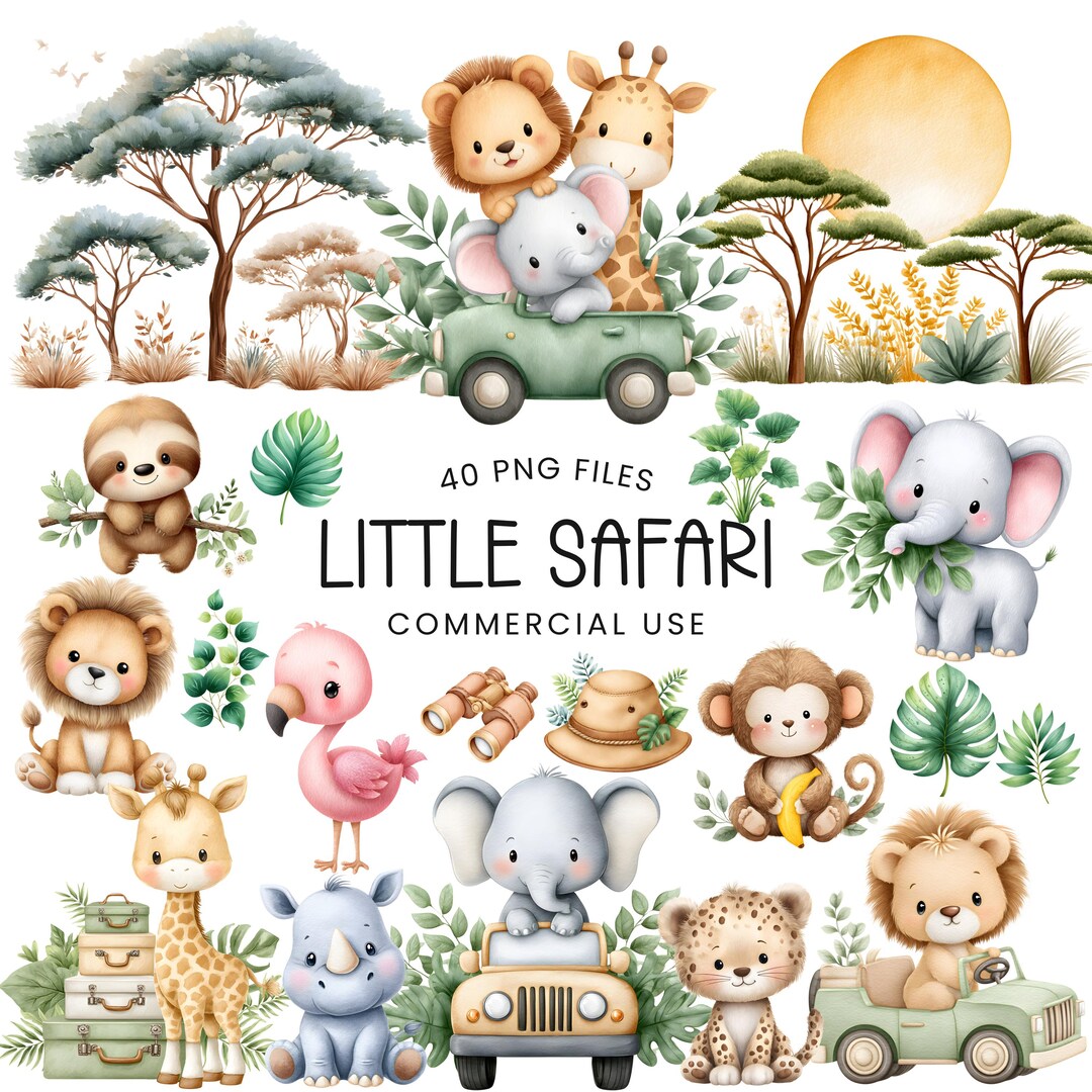 Safari Clipart - Watercolor - Cute Jungle - Animals Png - Nursery ...