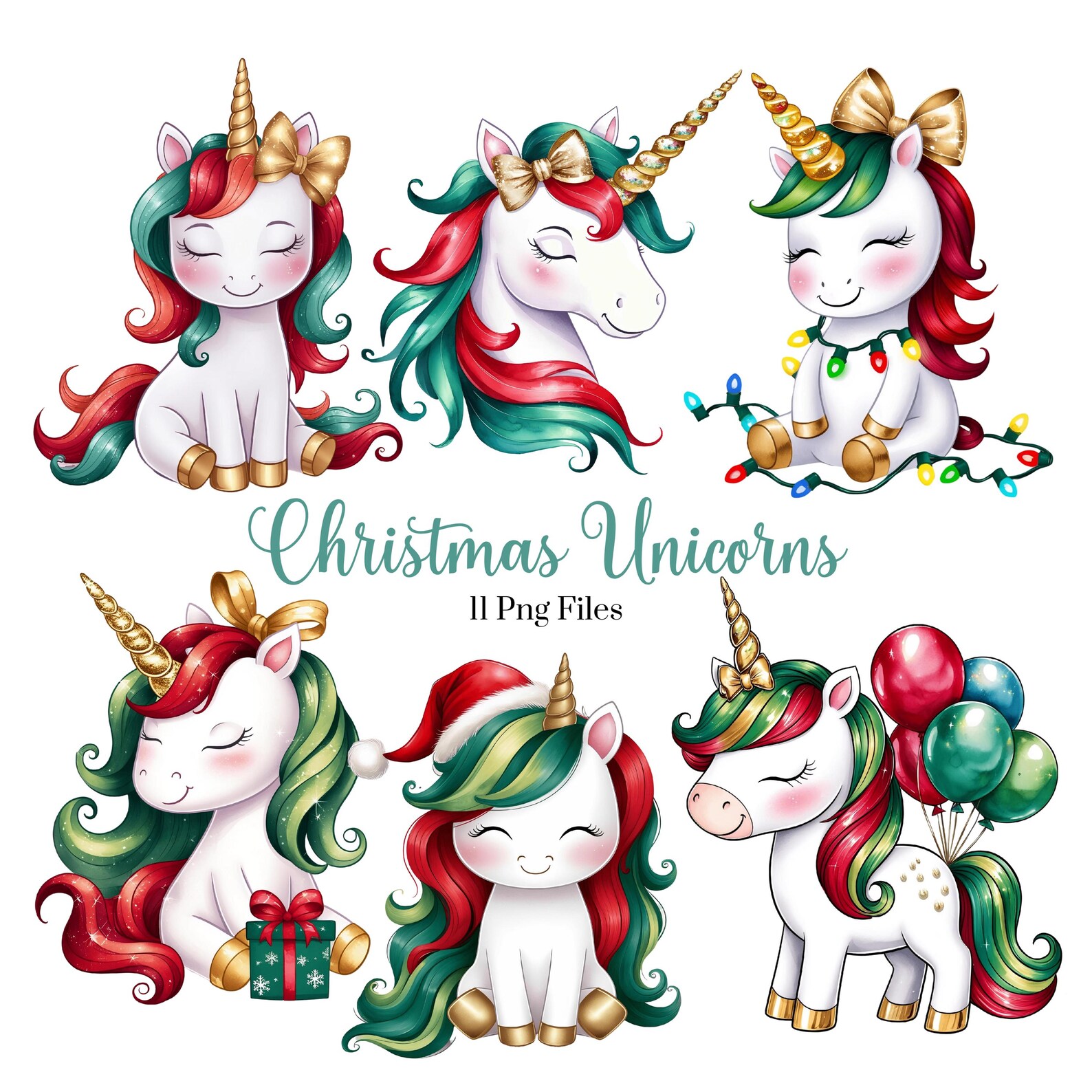 Christmas Unicorn Clipart - Unicorn Illustration - Christmas Png - 11 ...