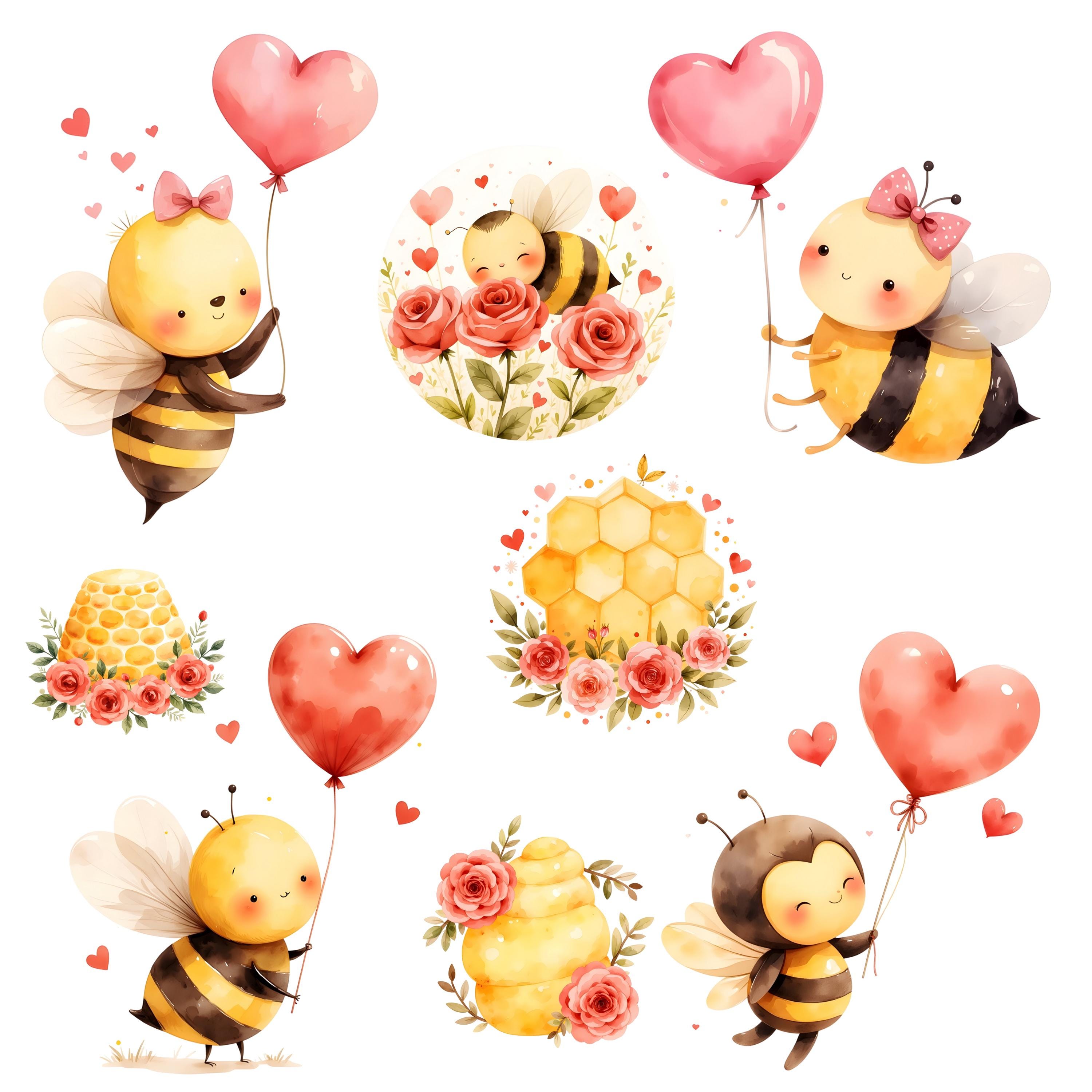 Valentine Bee Clipart - Watercolor - Cute Valentine Pngs - Bumblebees ...