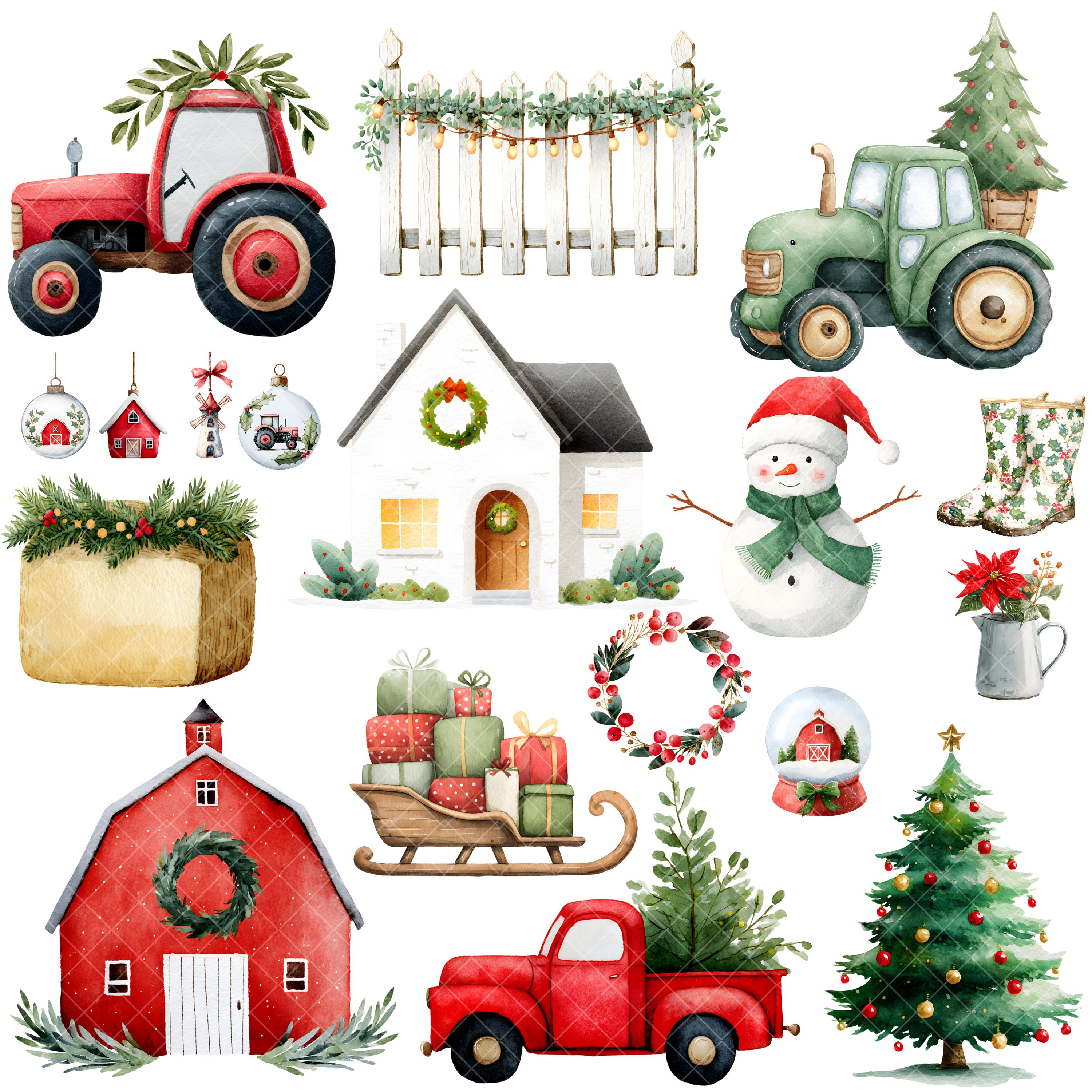 Farm Christmas Clipart - Watercolor - Cute Christmas Png - Farm Animals ...