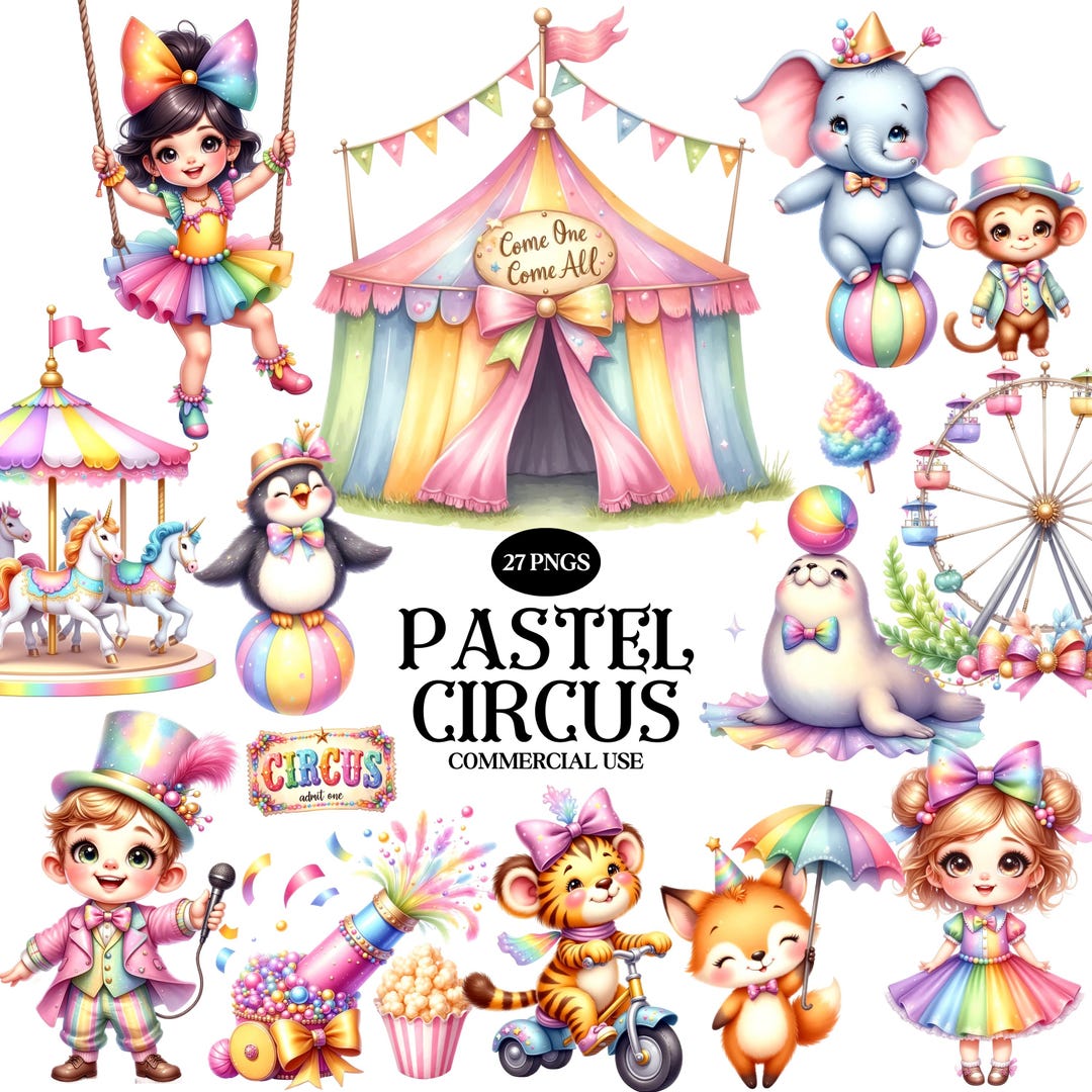 Pastel Circus Clipart - Watercolor - Carnival Clipart - Circus Png ...
