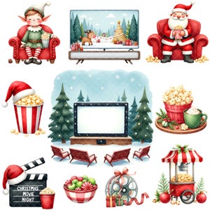 Christmas Movie Night Clipart - Watercolor - Cute Christmas Pngs ...