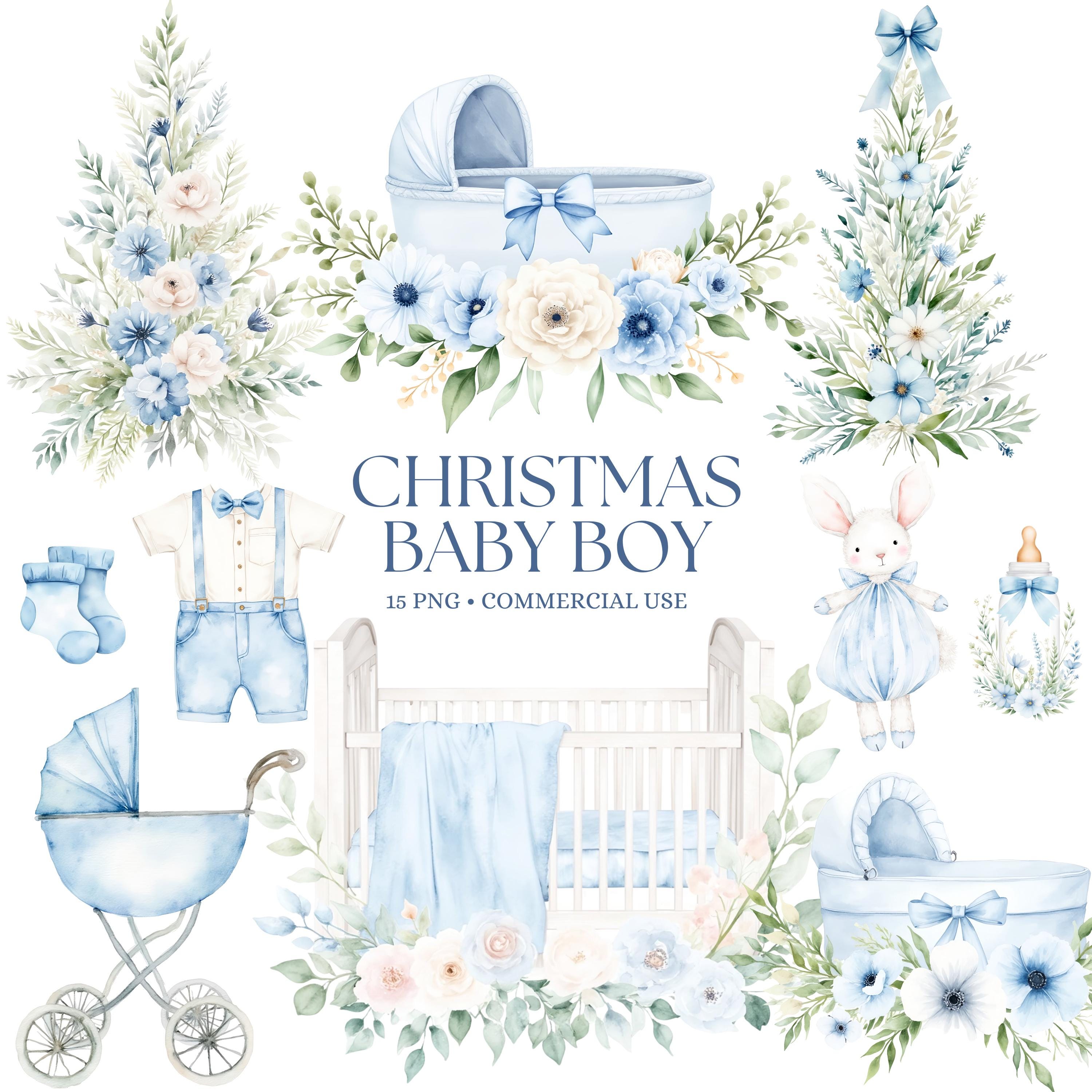 Christmas Baby Clipart - Watercolor - Nursery Clipart - Baby Shower Png ...