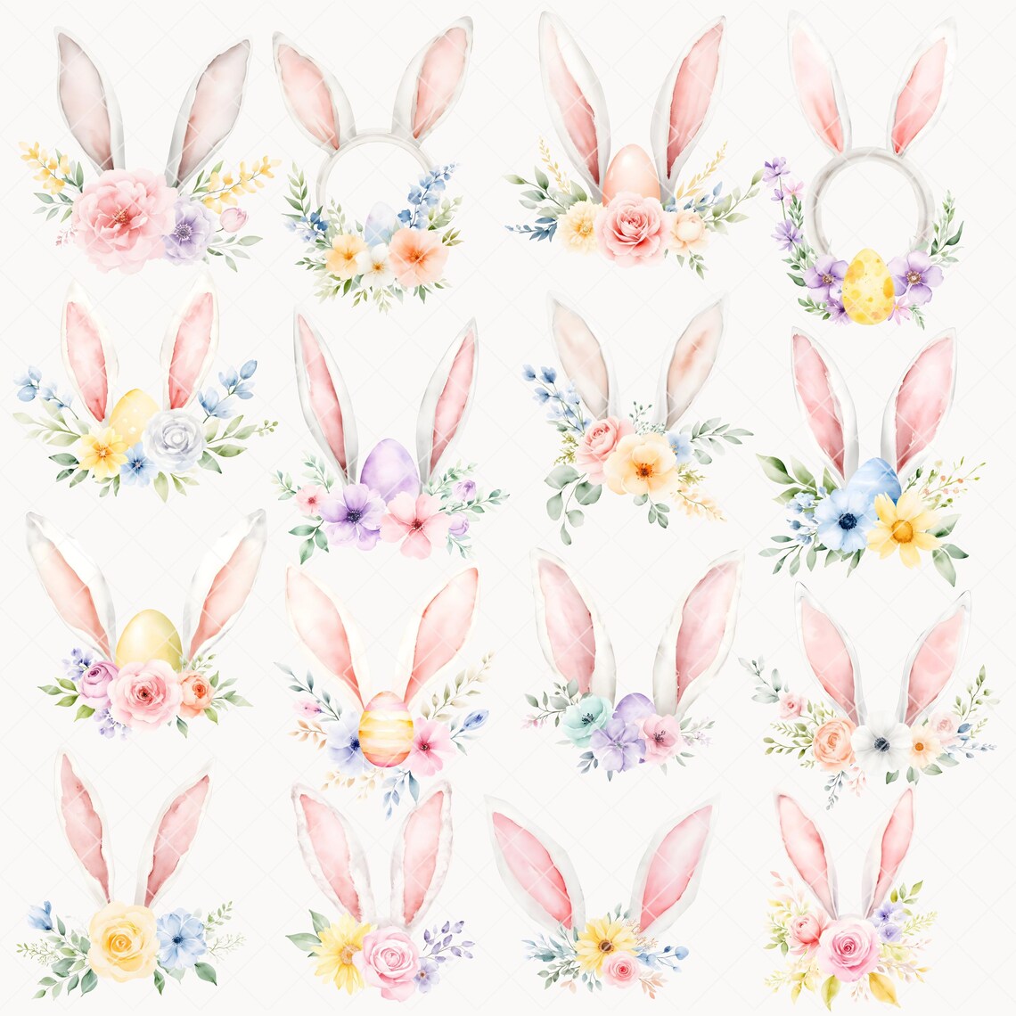 Floral Rabbit Ear Clipart - Watercolor - Easter Png - Bunny Ears ...