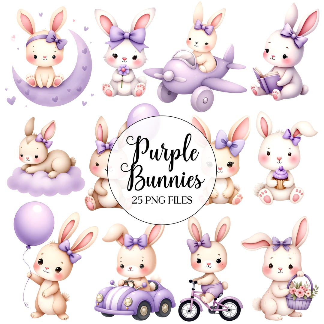 Cute Purple Bunny Clipart - Watercolor - Nursery Clipart - Bunny Png ...