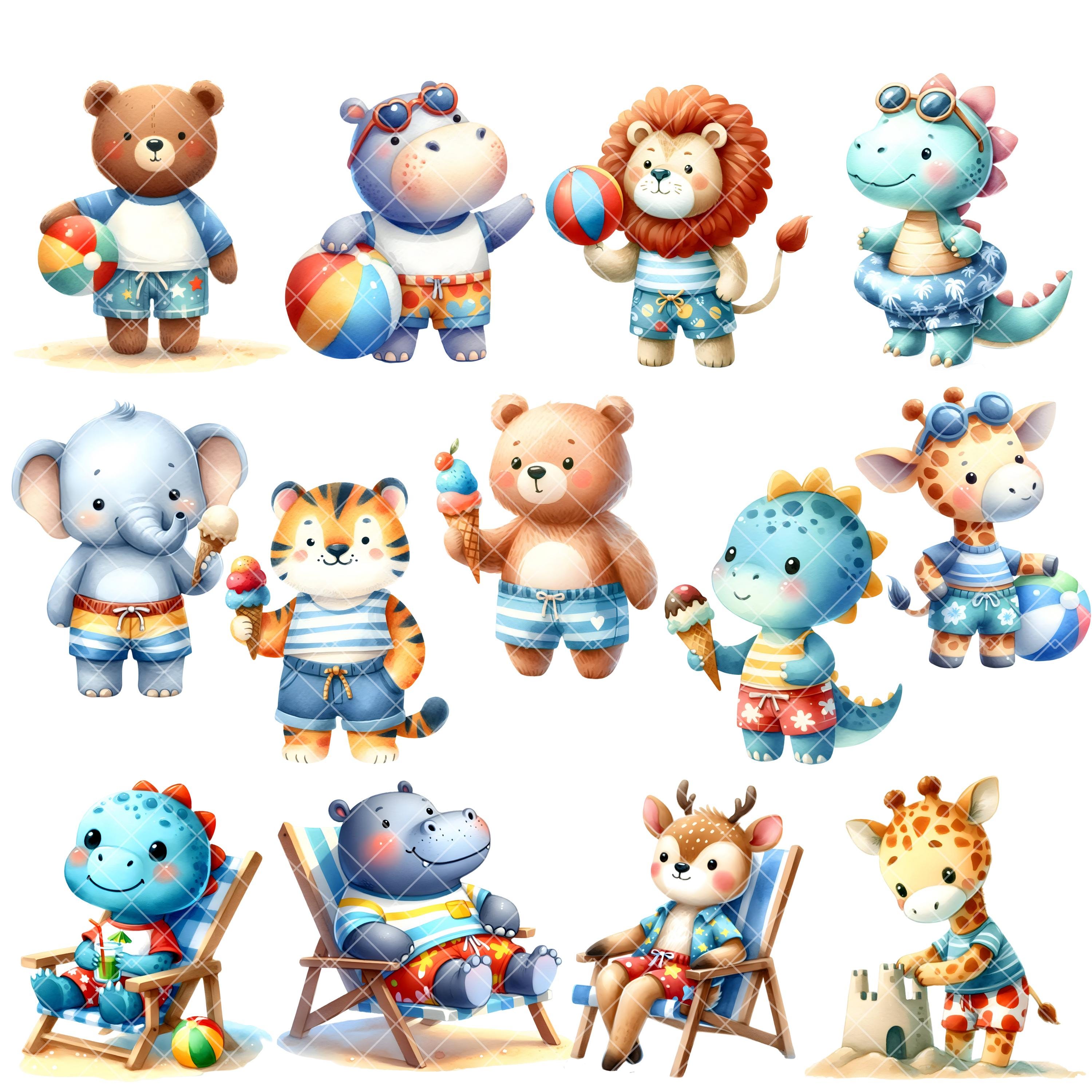 Cute Summer Animals - Watercolor Clipart - Kids Summer Png - Bear ...