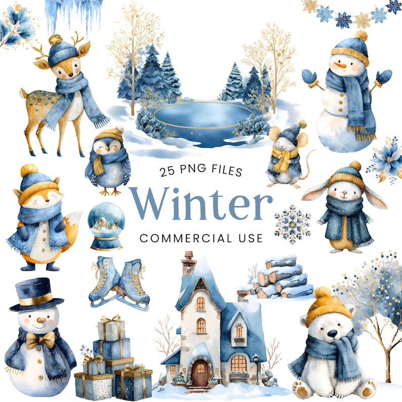 Winter Clipart - Watercolor - Winter Png - Cute Christmas - Holiday ...