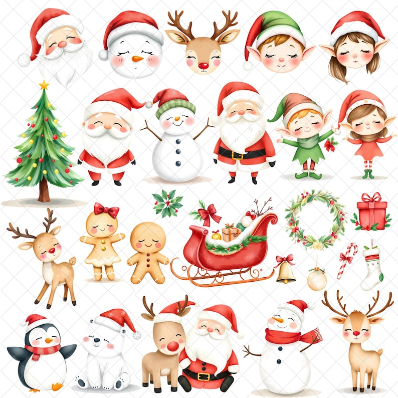 Christmas Clipart - Watercolor - Cute - Christmas Png - Santa ...