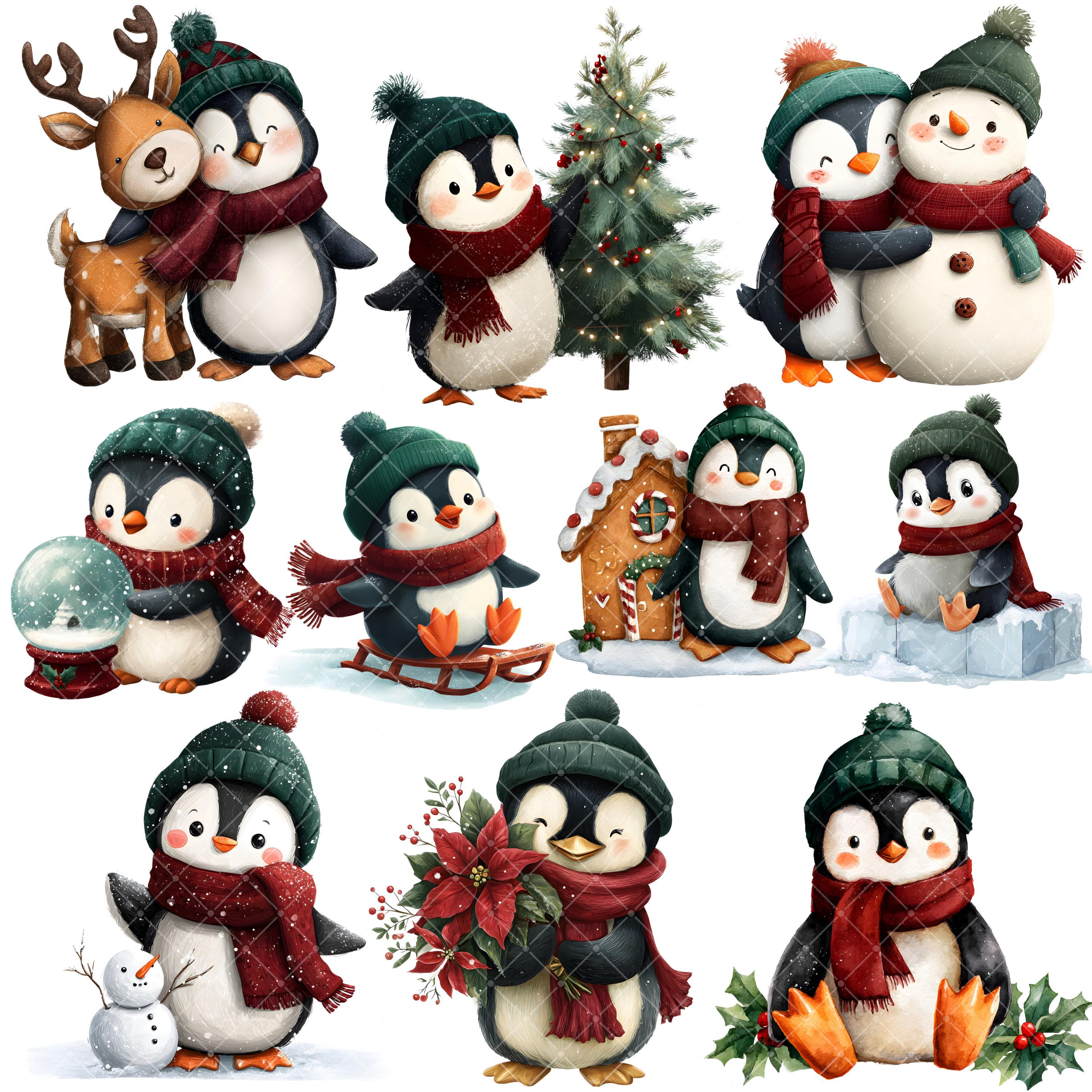 Penguin Clipart - Watercolor - Christmas Png - Winter Clipart - Cute ...